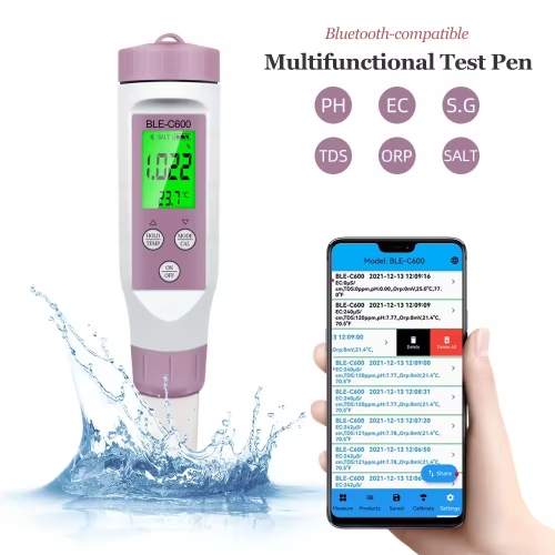 BLE-C600 Portable ph Meter 7 in 1 Smart pH /TDS/EC/ ORP/ Salinity/S.G ...