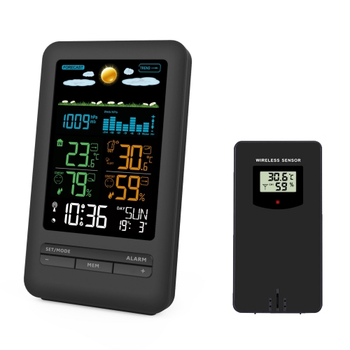 JS-FJ3395C-DCF-VA Color Weather Station with VA Screen Wireless Indoor ...