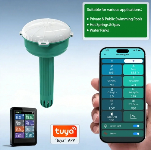 LONN-WT01 Tuya 8 in 1 PHORPECTDSSaltTempCLSpecific Gravity Multi ...
